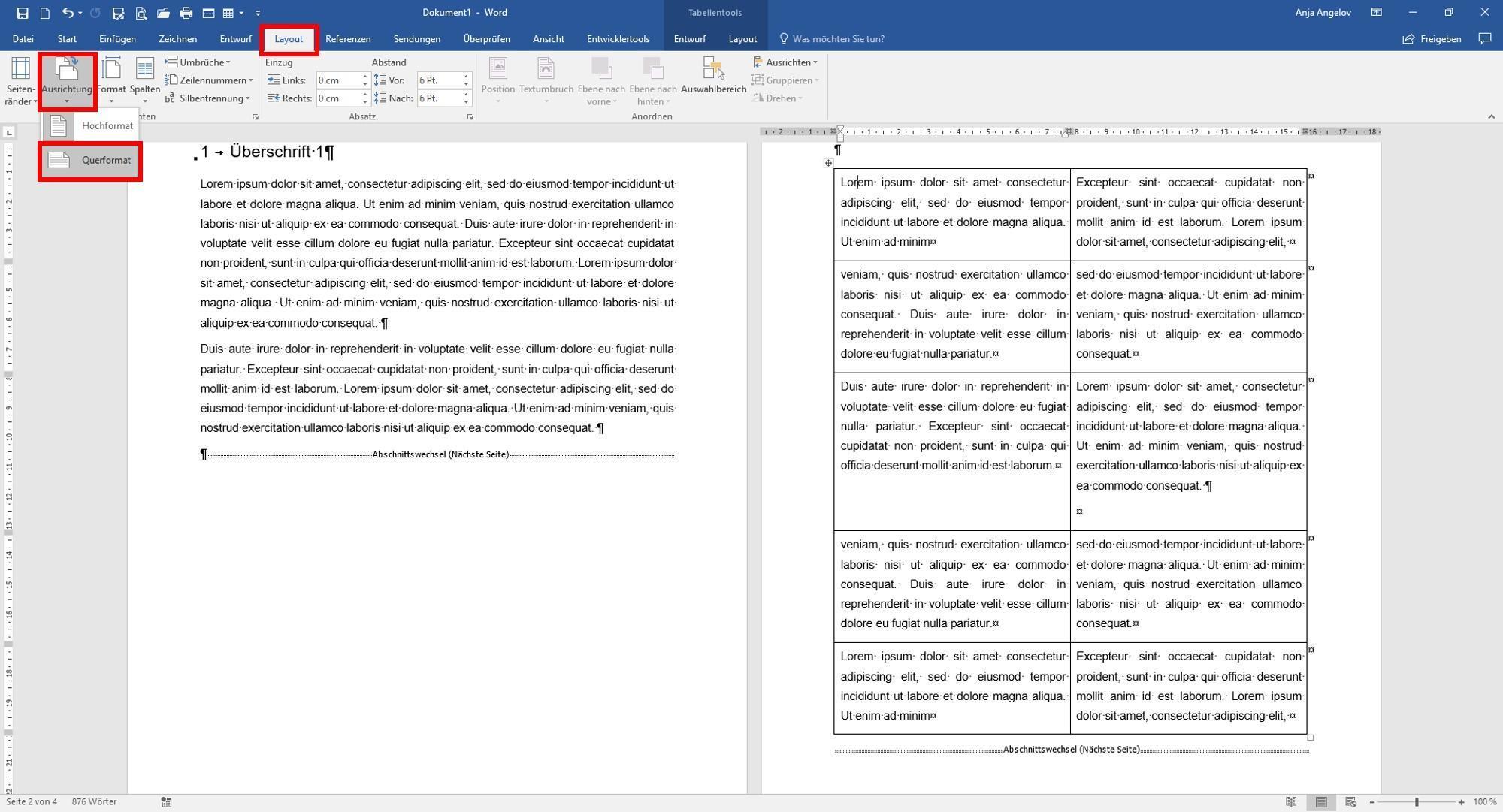 Word - Seite im Querformat einfügen | layoutheo.de