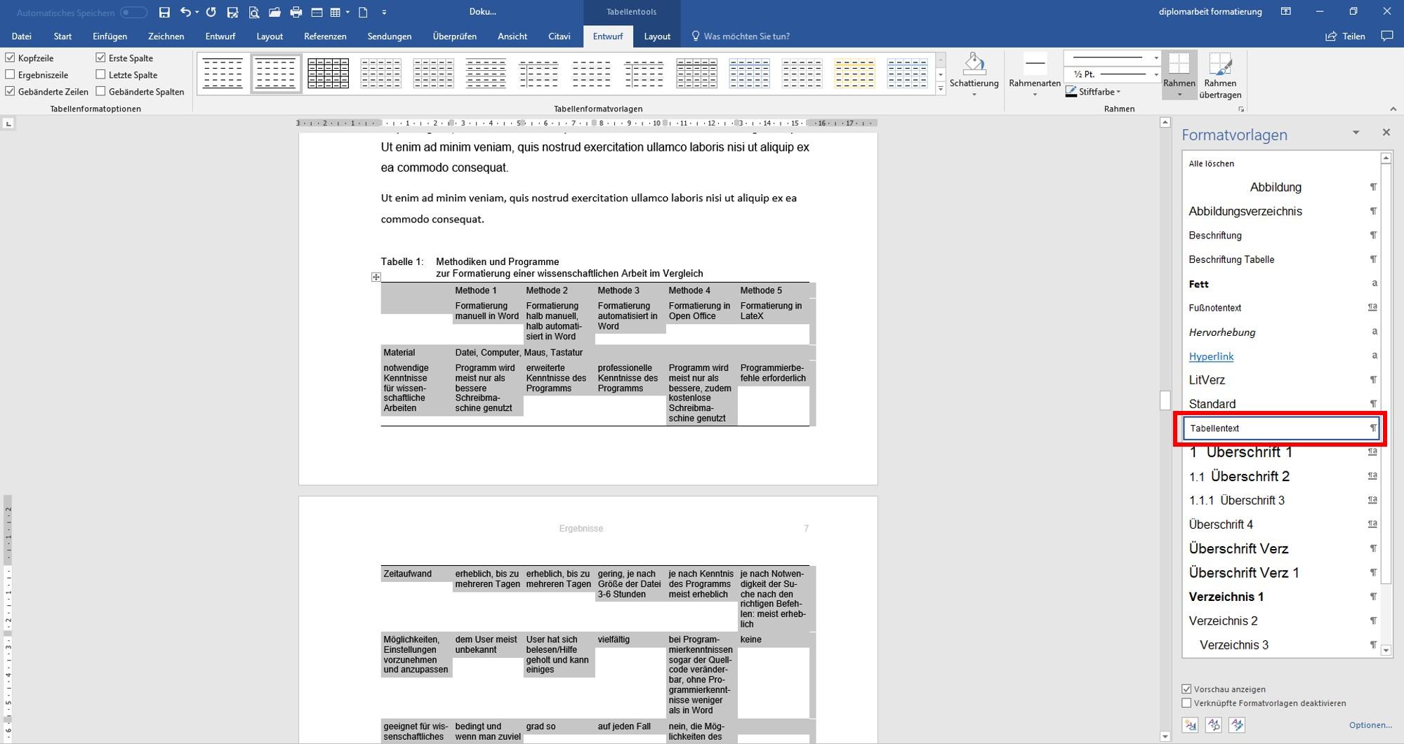 Word - Tabelle formatieren | layoutheo.de